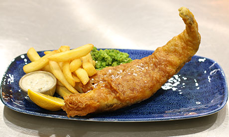 Beer battered cod, thick cut chips, crushed minty peas & tartare sauce ...